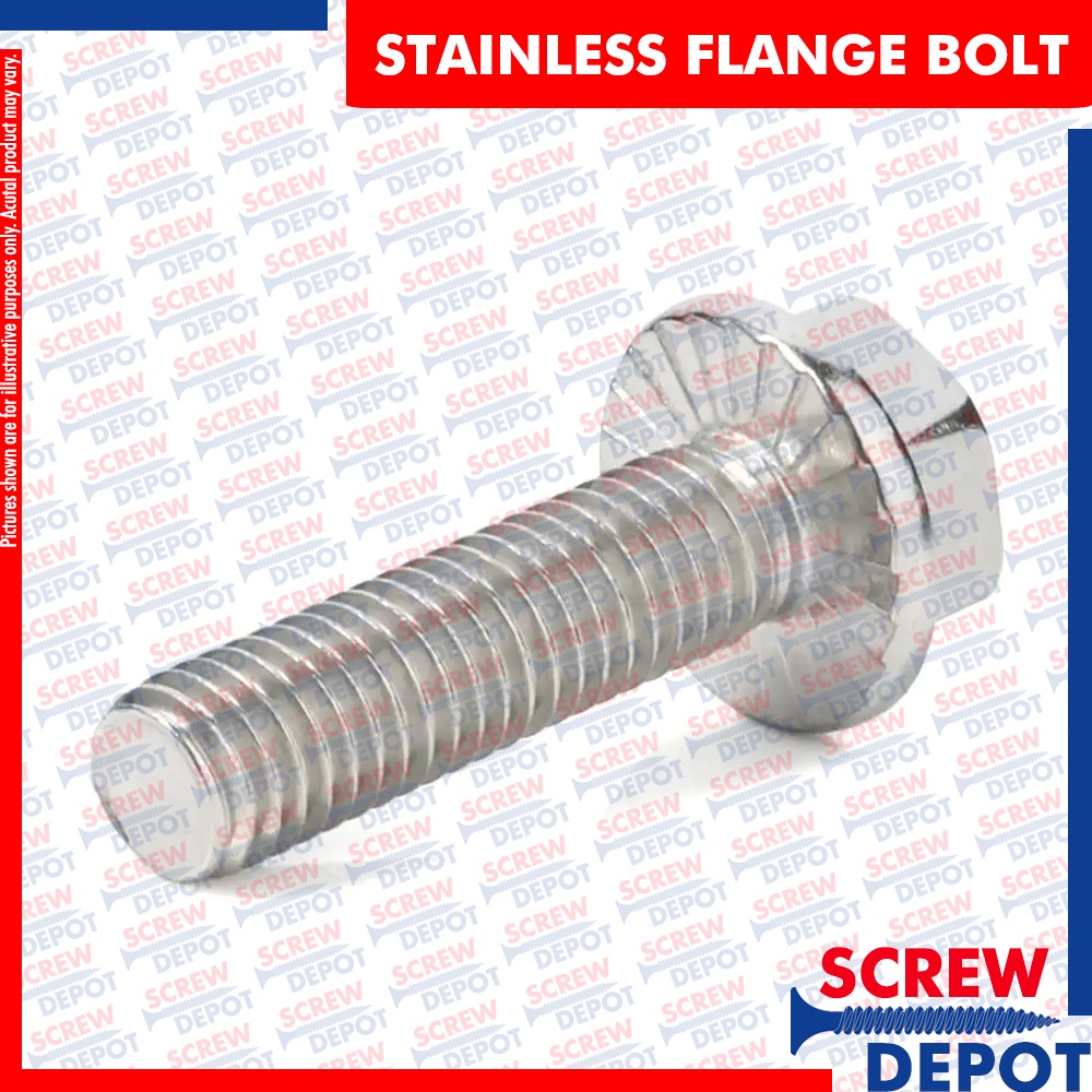 10PCS M6 x 1.0P Stainless Flange Bolt / SS Flanged Bolt Hex Washer Head ...