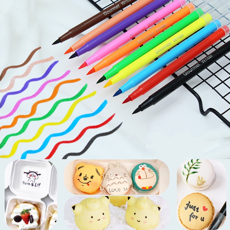 10 Colors DIY Edible Pigment Pen Food Color Brush Pencils Cake Cookies ...