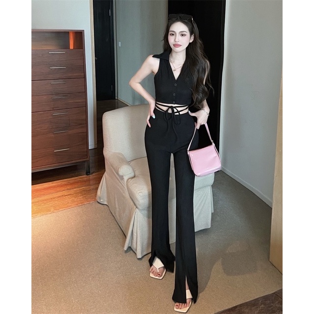 Super Personal Female Clothes Set With Black Ribbed Lightning Waist ...