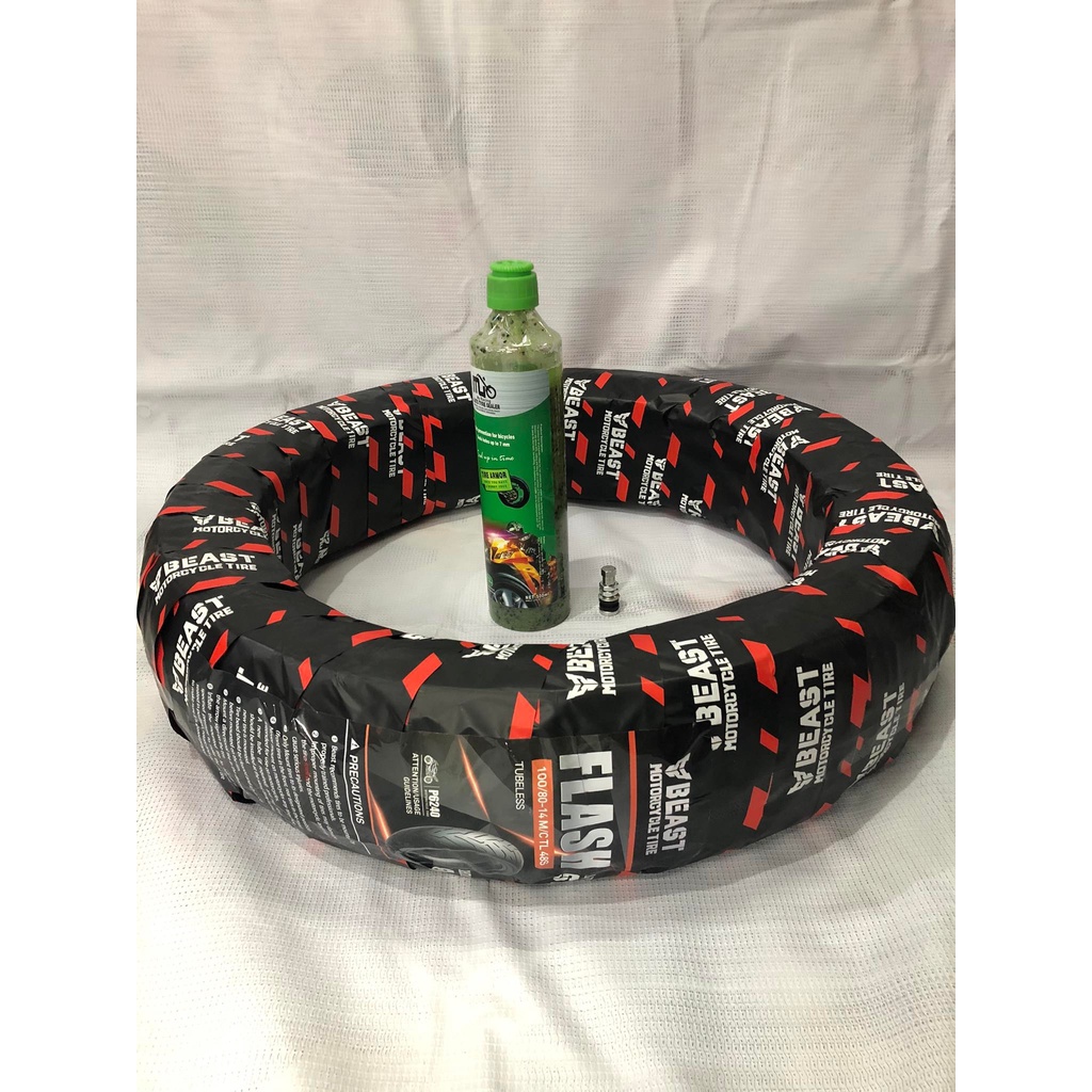 FLASH/P6240 BEAST TIRE 100/80/14 TUBELESS (FREE TIRE SEALANT AND PITO ...