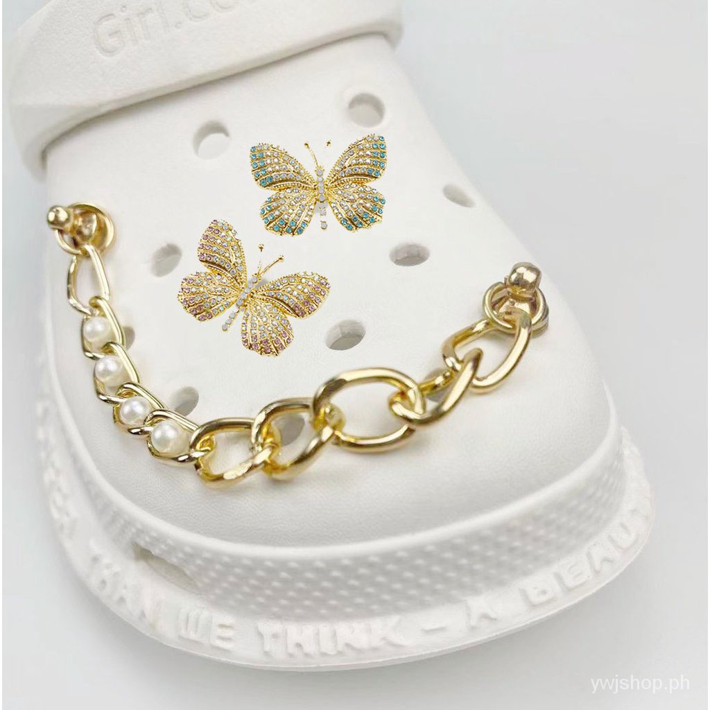 ready stockDIY Metal Jibbitz Chain Crocs Jibbitz Charm Pearl Gems Pin ...