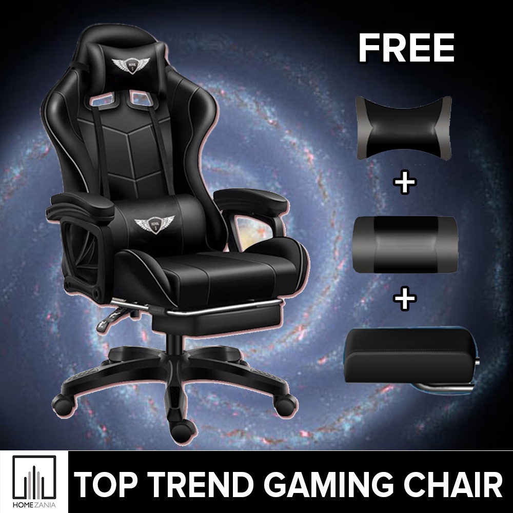 Home Zania Leather Gaming Chair With Footrest Ergonomic Computer Chair ...