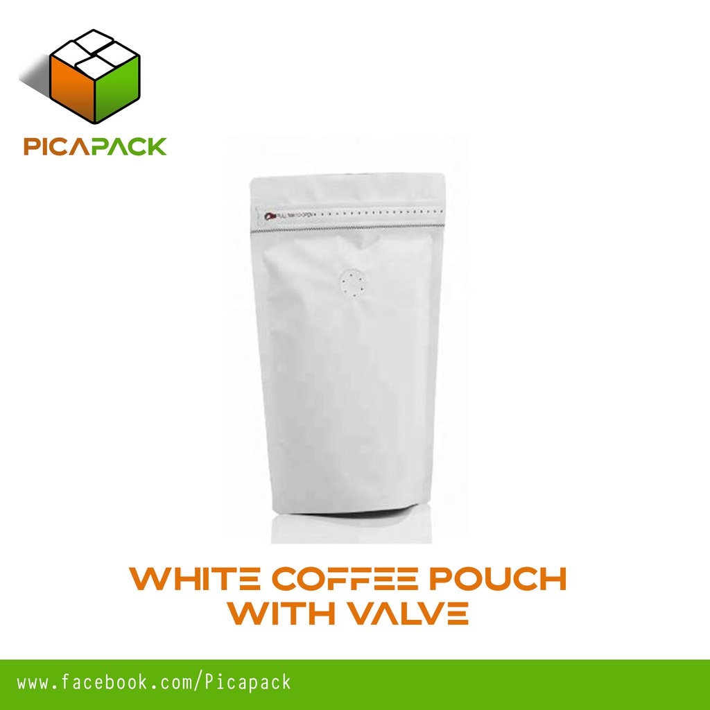 50pcs White Coffee Pouch with Valve Vent Standup Sealing Type With ...