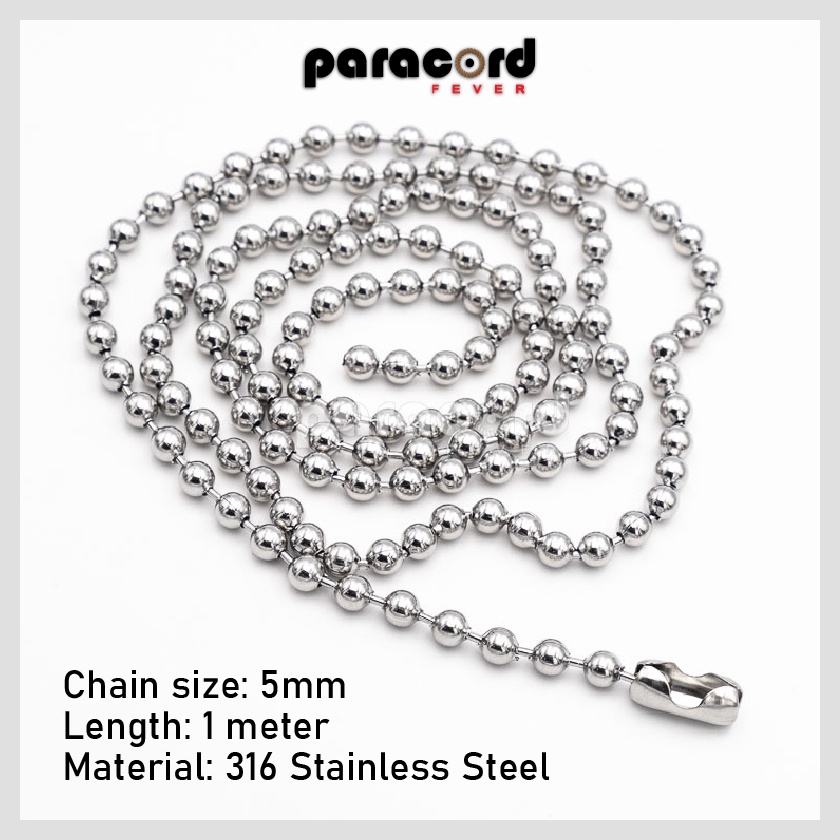 1 Meter Military Army Tag Stainless Steel Ball Pendant Chain Necklace ...