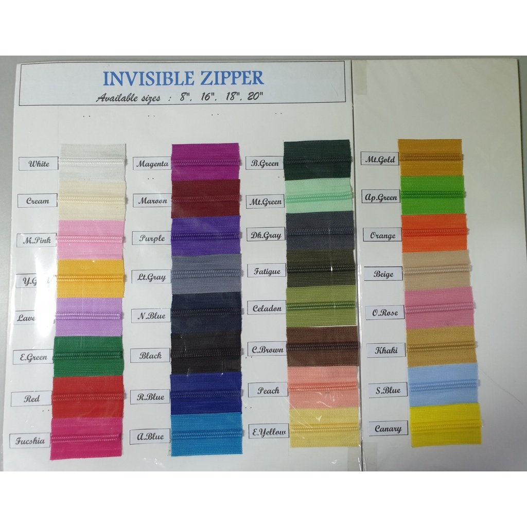 Magic Invisible Zippers sold per pack 100 pcs minimum per color deped 8 ...