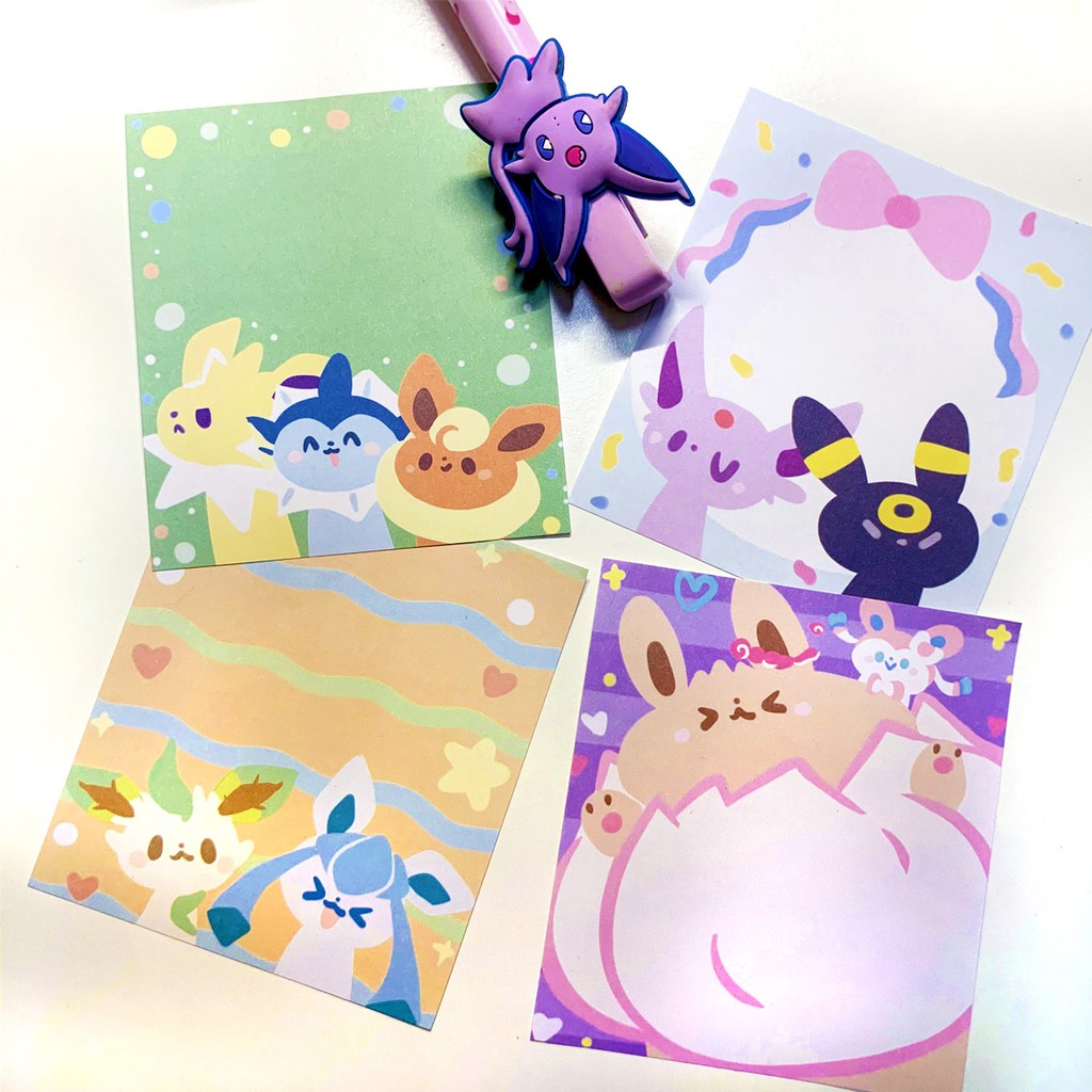 [Set of 4] Pokemon Memo Non-adhesive Note Eevee Eeveelution Flareon ...