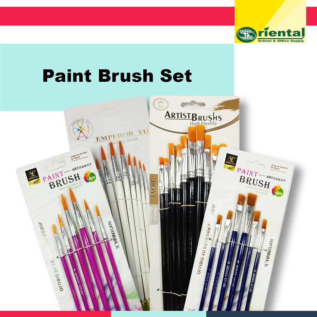 Set of 6's or 12's Flat or Round Acrylic Paint Brush - Arts & Crafts ...