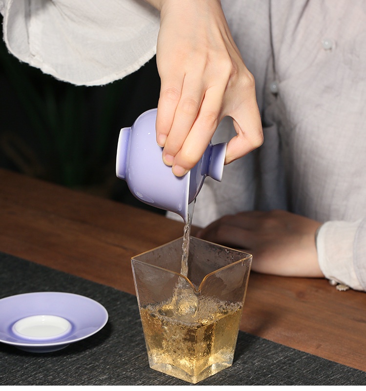 Smoke Purple Sancai Cover Bowl [Huayun] Ceramic Kung Fu Tea Set Ladies ...
