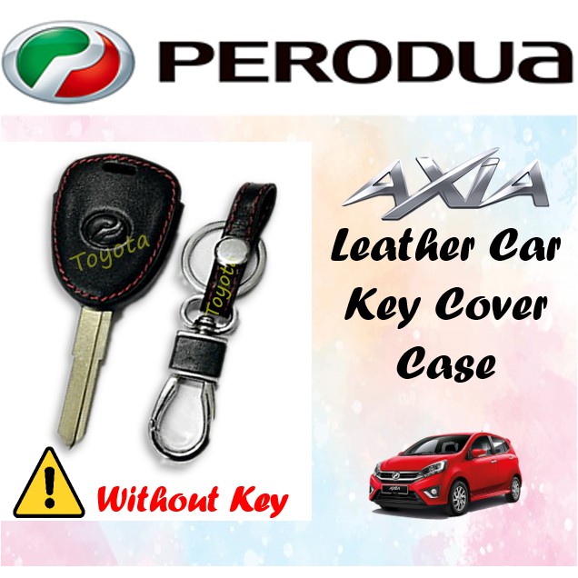 Perodua Axia Key Start Remote Leather Car Key Cover Case (Black-RedLine ...