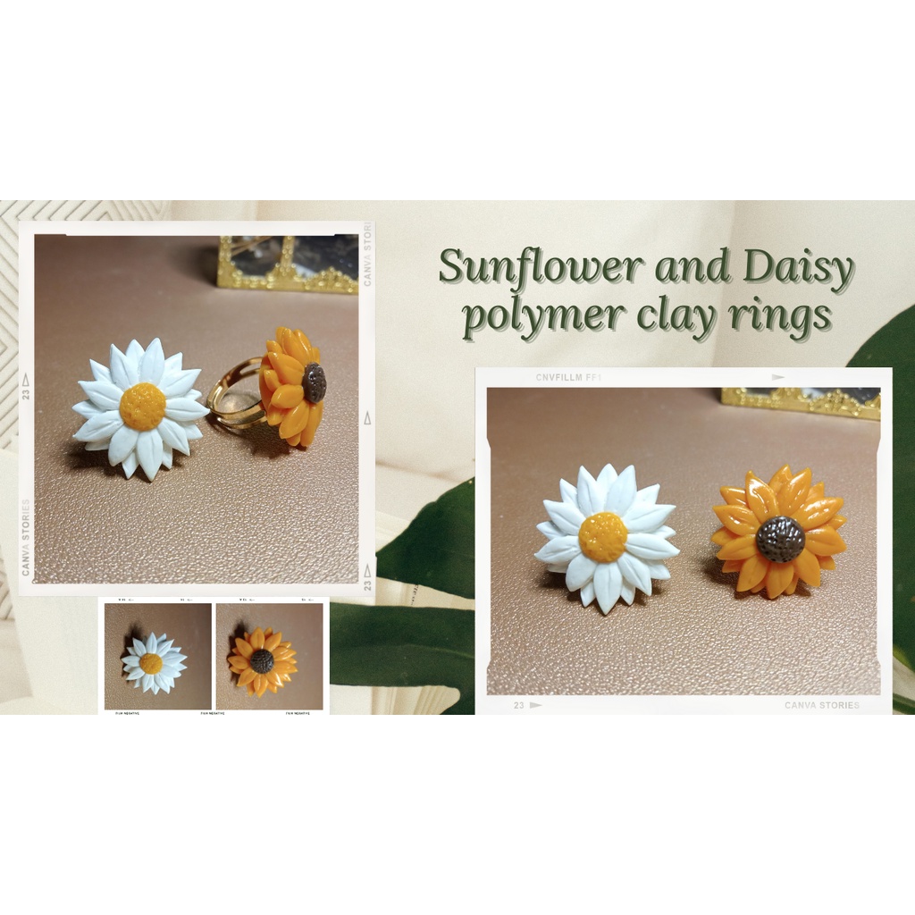 Polymer clay ring - daisy and sunflower polymer clay rings | Shopee ...