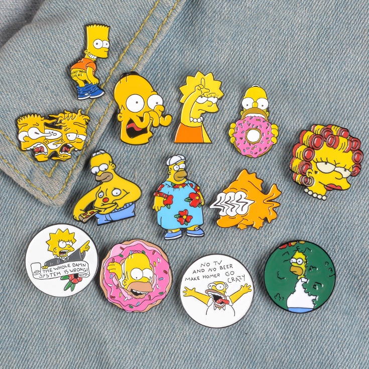 Cartoon Simpson Homer Lisa Family Pins Funny Family Bart-Sunfish Lapel ...