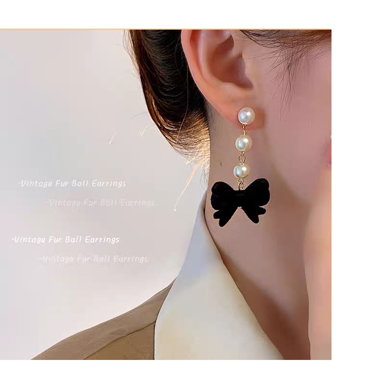 COD Black Women's 925 Silver Needle Premium Bow Earrings Black ...