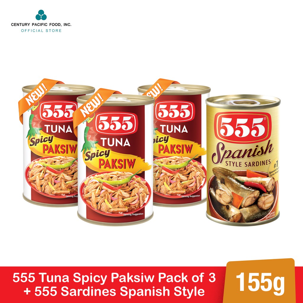 555 Tuna Spicy Paksiw 155g Pack of 3 + 555 Sardines Spanish Style 155g ...