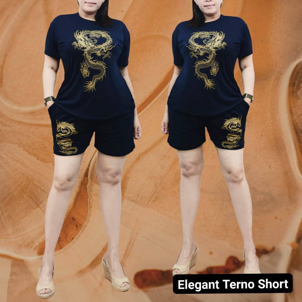Plus Size Fashion D41 Elegant Terno Short Pants and Shirt Dragon Design ...