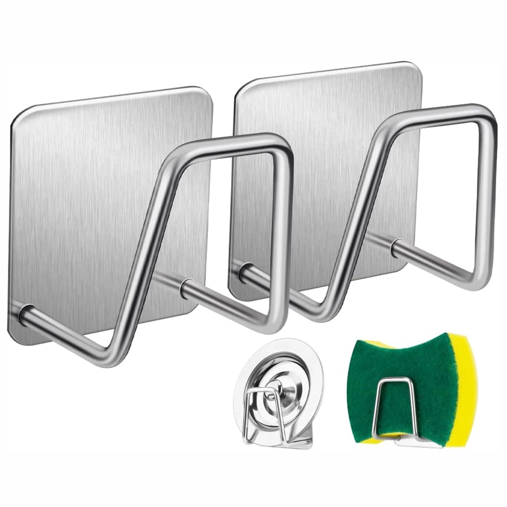 Kitchen Sponges Holder Self Adhesive Sink Drain Drying Rack Wall Hooks ...