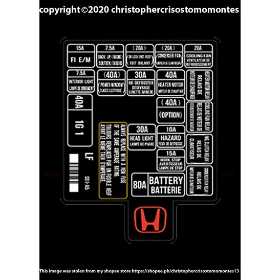 Honda Civic 1996-2000 fusebox fuse box STICKER label LF S01-A5 (Heavy ...