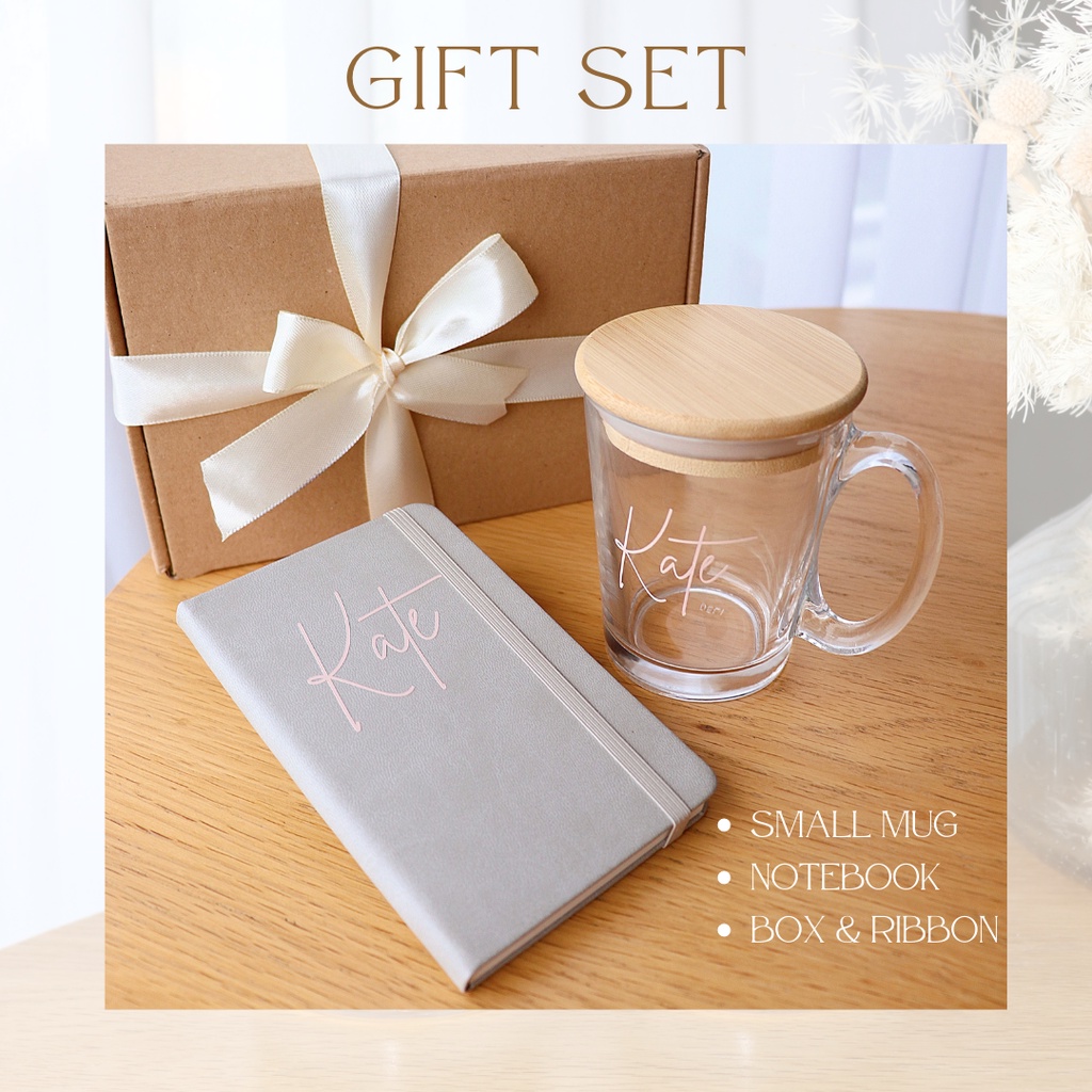 Gift Set - Personalized Notebook and Mug with box and ribbon ...