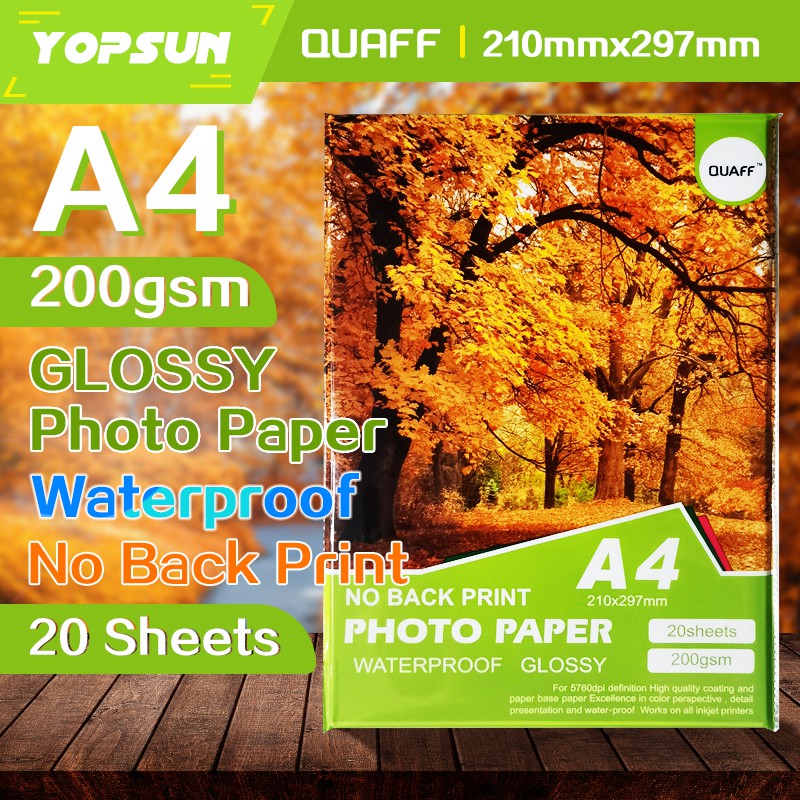 NO BACK PRINT Glossy Photo Paper A4 200gsm 20 Sheets QUAFF Brand | Shopee Philippines