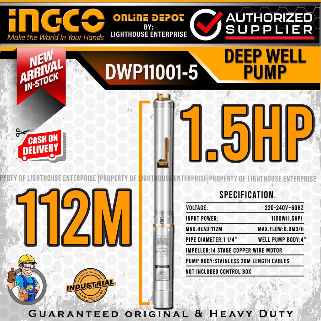 INGCO Industrial 1100W 1.5HP Deep Well Pump (DWP11001-5) *LIGHTHOUSE ...