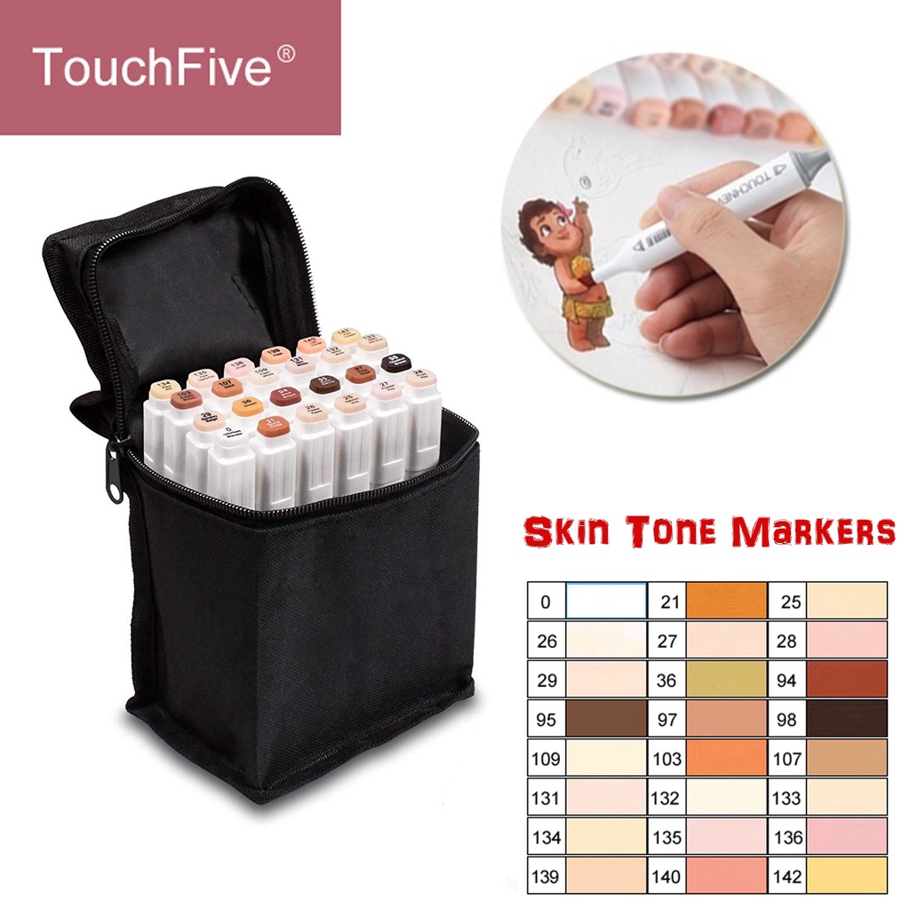 TOUCHFIVE 24 Colors Marker Skin Tones Set Art Markers Pen Artist Dual ...