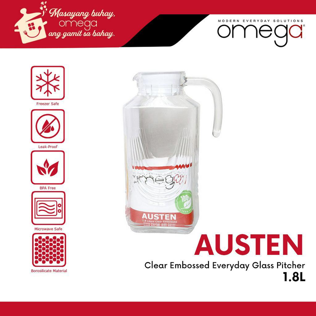 Omega Austen 1.8L Clear Embossed High Quality, Everyday Glass Pitcher ...