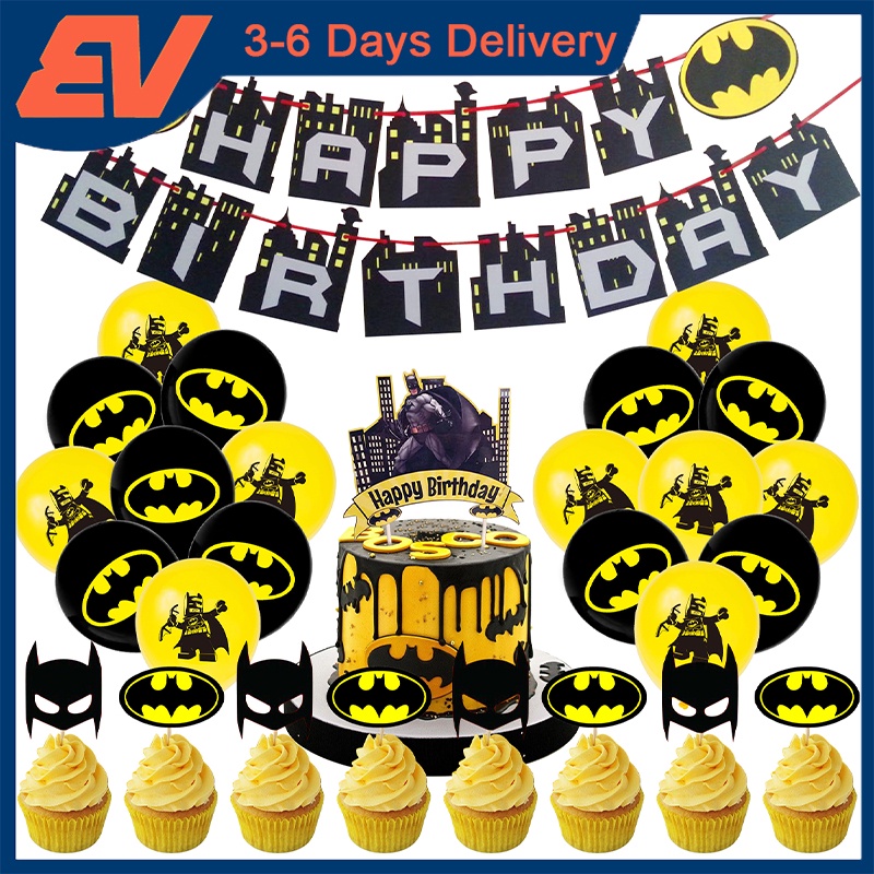 "Batman" Theme Party Decoration Set Birthday Flag Cake Toppers Latex ...