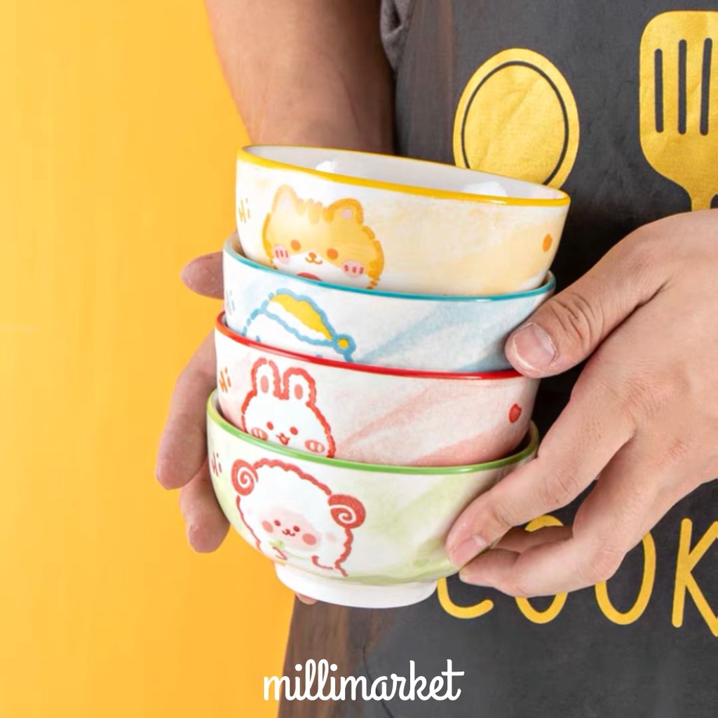 Kumi rice bowl D-11CM / cute Ceramic rice bowl cute Round aesthetic ...