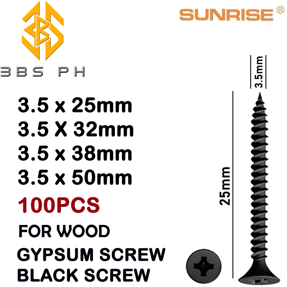 Black Screw Gypsum Screw For Wood Sunrise Heavy Duty (100pcs) I 3BS ...
