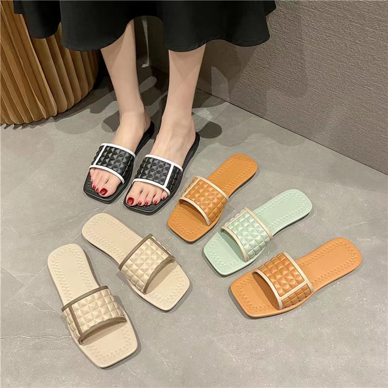 Korean Fashion Summer Women Solid Rubber Sandal Open Toe Flat Casual ...