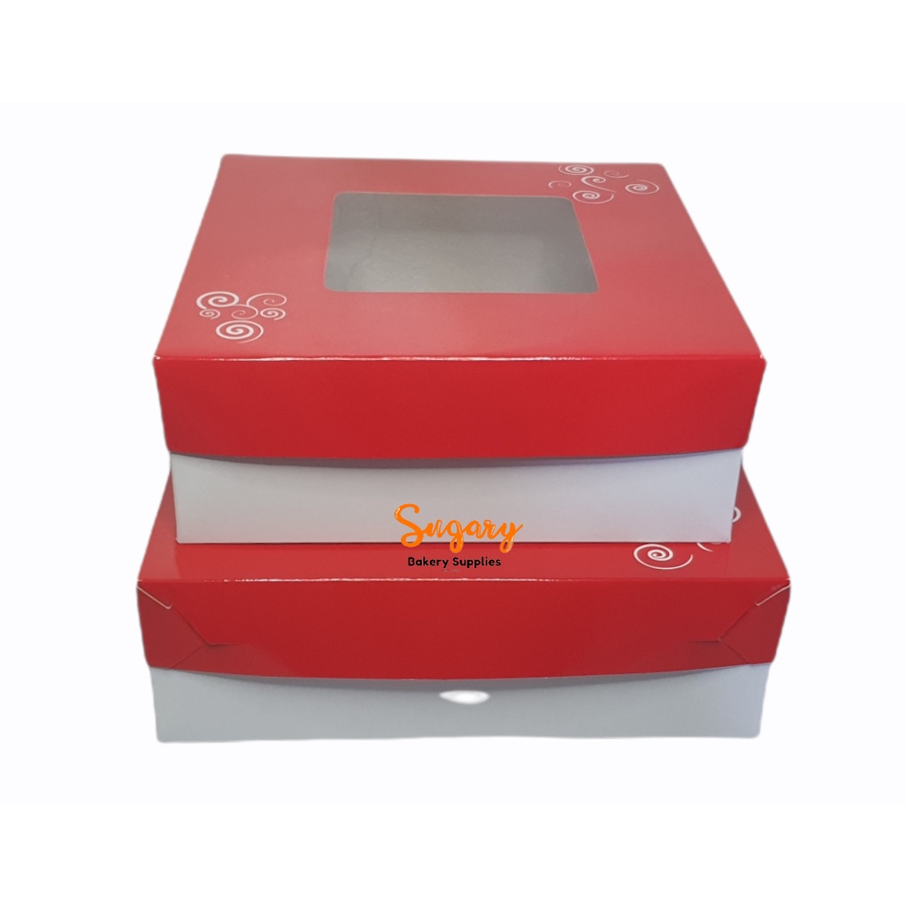 5PCS Pastry Cake Box Red Swirl 4x4x3 5x5x3 6x6x3 7x7 8x8x2 8x8x3 9x9x2 ...