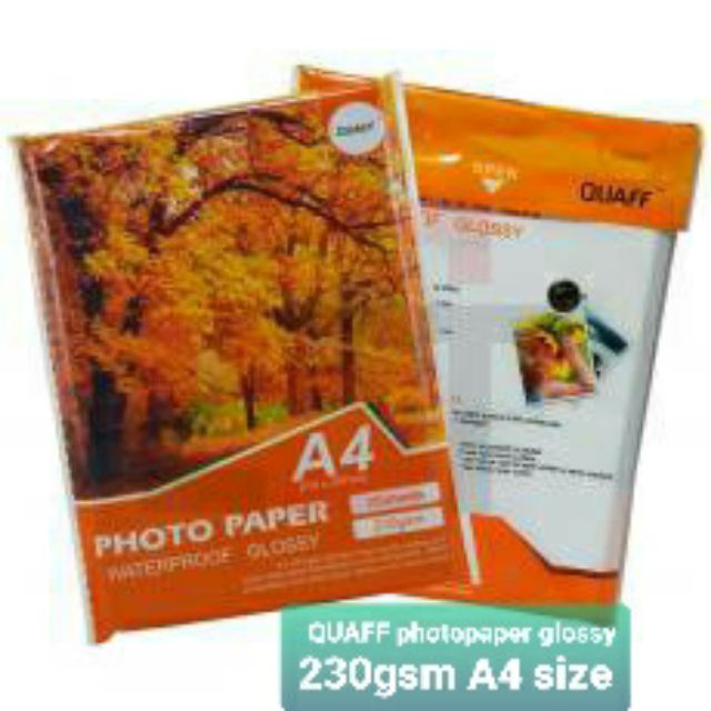QUAFF photopaper glossy 230gsm /180gs. 20sheet per pack | Shopee ...