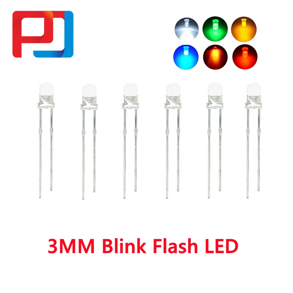 100pcs 3mm LED Diodes Flash Flashing PULAR White/Red/Blue/Green/Yellow ...