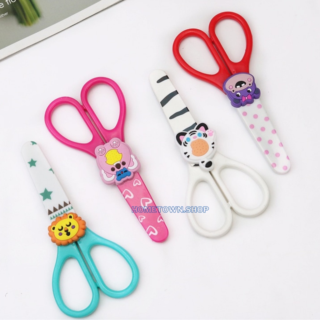 Cartoon Children Safety Scissors With Lid Hand Scissors Stainless Steel ...