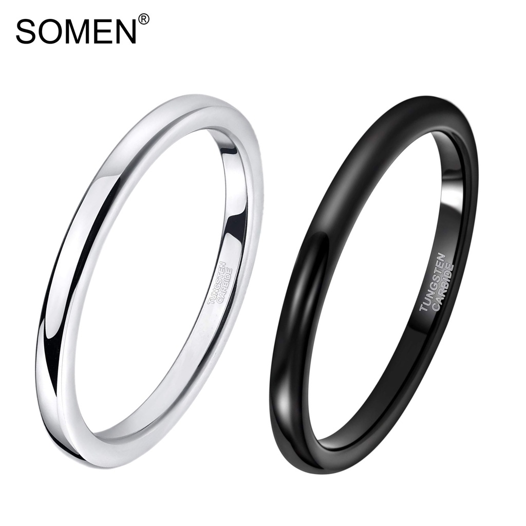 SOMEN Tungsten Wedding Bands Ring for Women 2mm Silver/black Polished ...