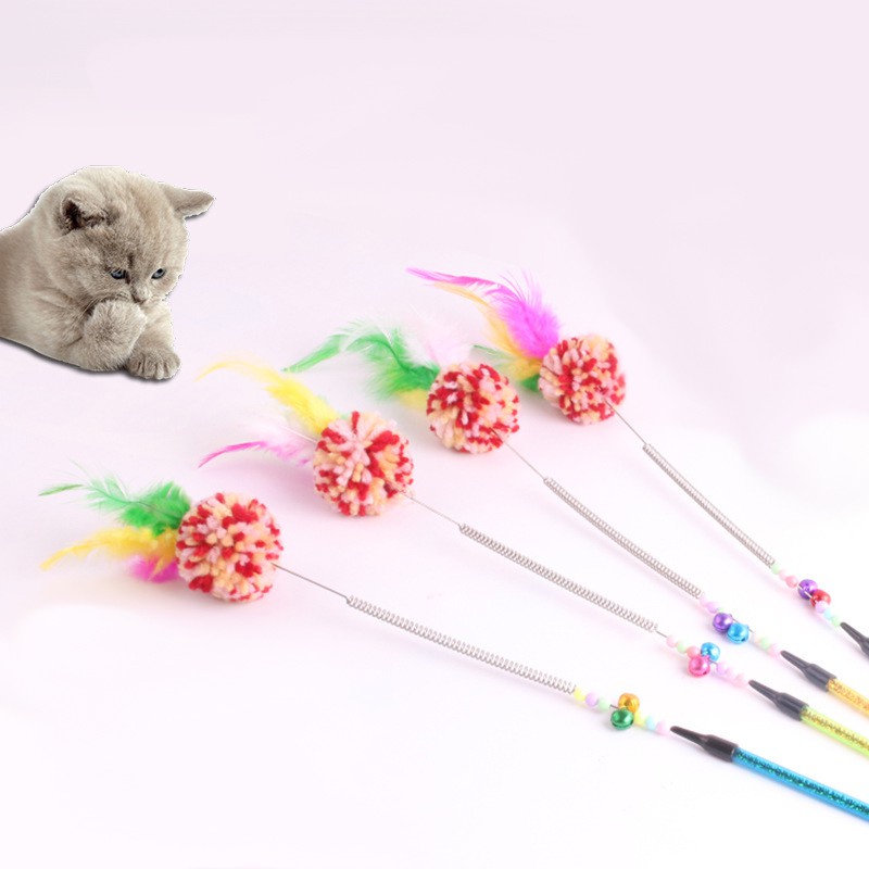 Hello Paws Cat Teaser Toy Teaser Feather Stick Interactive Rod Toy ...