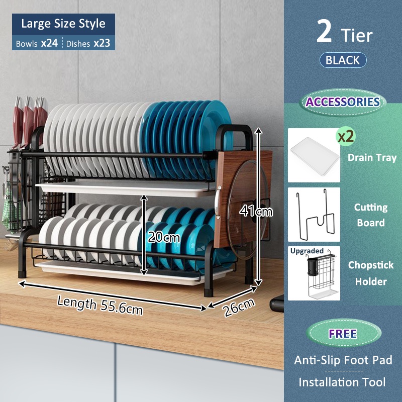 GSlife 2/3 Layers Dish Rack Stainless Steel Dish Drainer Rack Kitchen ...