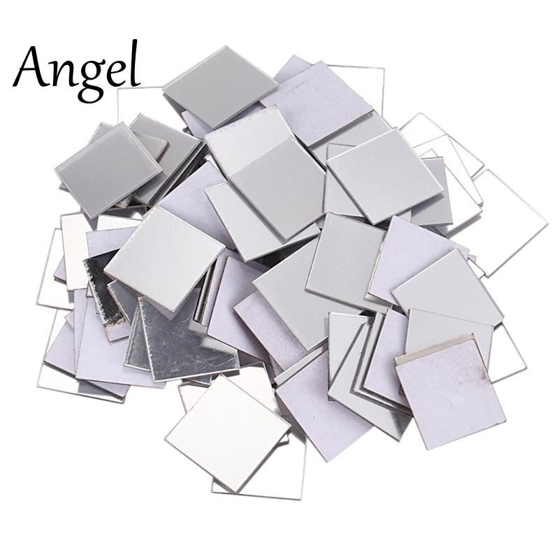 100 Piece Mirror Tile Wall Sticker 3D Decal Mosaic Stick (Sier ...
