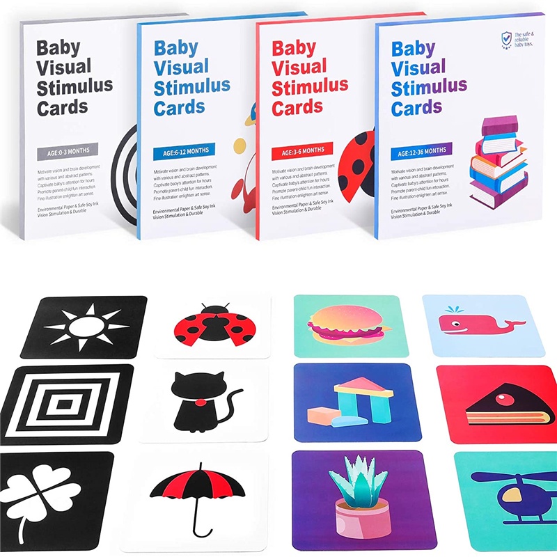 4pcs Set Baby Visual Stimulation Flash Card Montessori Learning ...