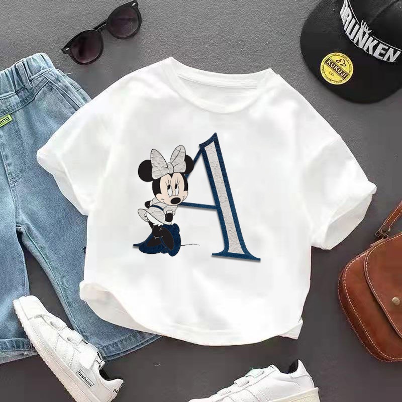 Summer Minnie Mouse Children T-shirt Kawaii Letter A To Z Disney T ...