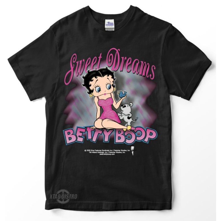 Oversize T Shirtsize M L Xl Black White Cotton Combad 24s Betty Boop Sweet Dreams Plastisol