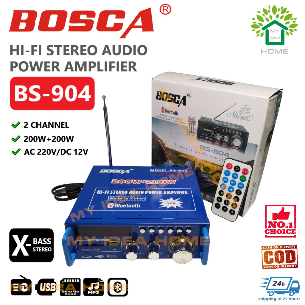 BOSCA 2 Channel 200W+200W Bluetooth USB/SD FM STEREO AUDIO POWER ...