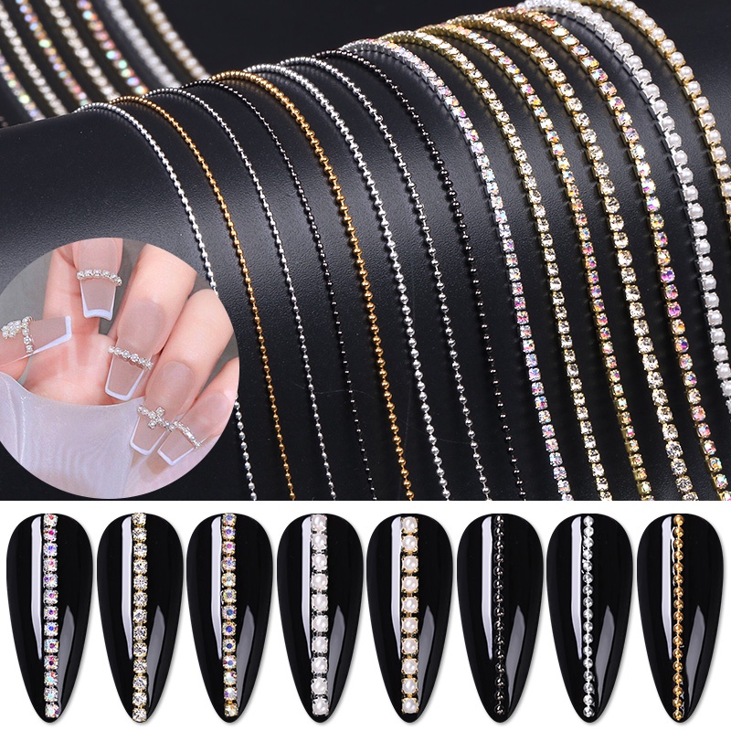 UR SUGAR Nail Chain Rhinestones Decorations Gold Sliver Beads DIY Nail ...