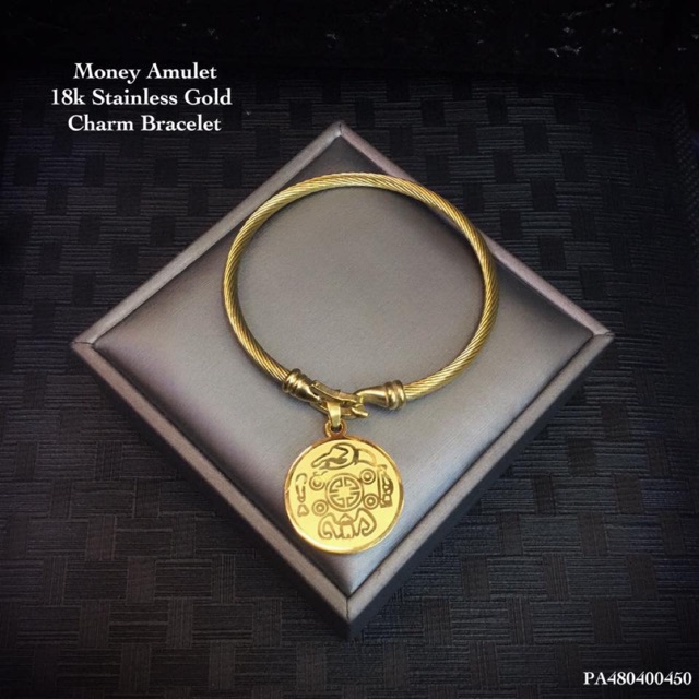 LUCKY CHARM PIN PIN MONEY AMULET 18K STAINLESS GOLD CHARM BRACELET ...