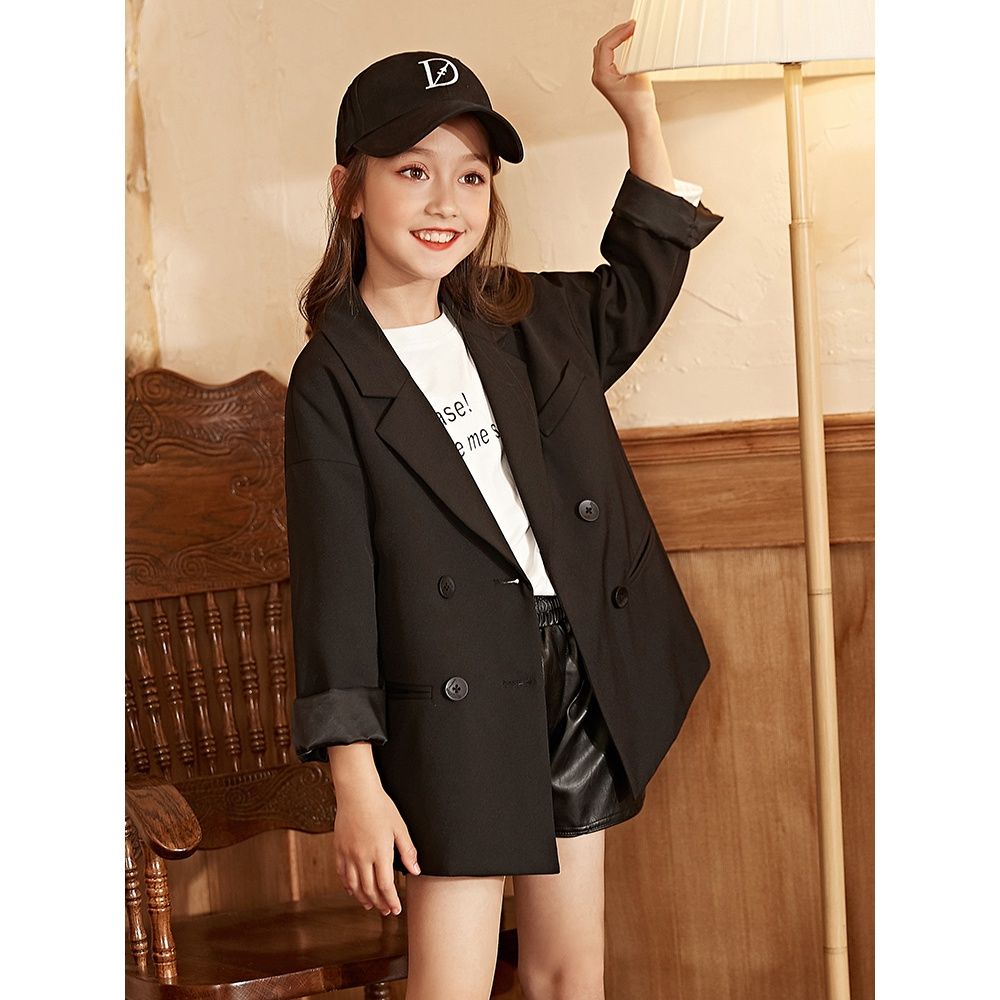 Black 2024 Medium Large Children Girls Jacket Spring Autumn Jacket ...