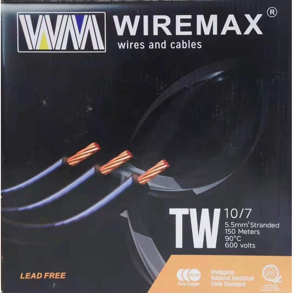 WIREMAX TW STRANDED WIRE #14/7 (2.0mm) #12/7 (3.5mm) #10/7 (5.5mm) 150 METERS 100% PURE COPPER ...