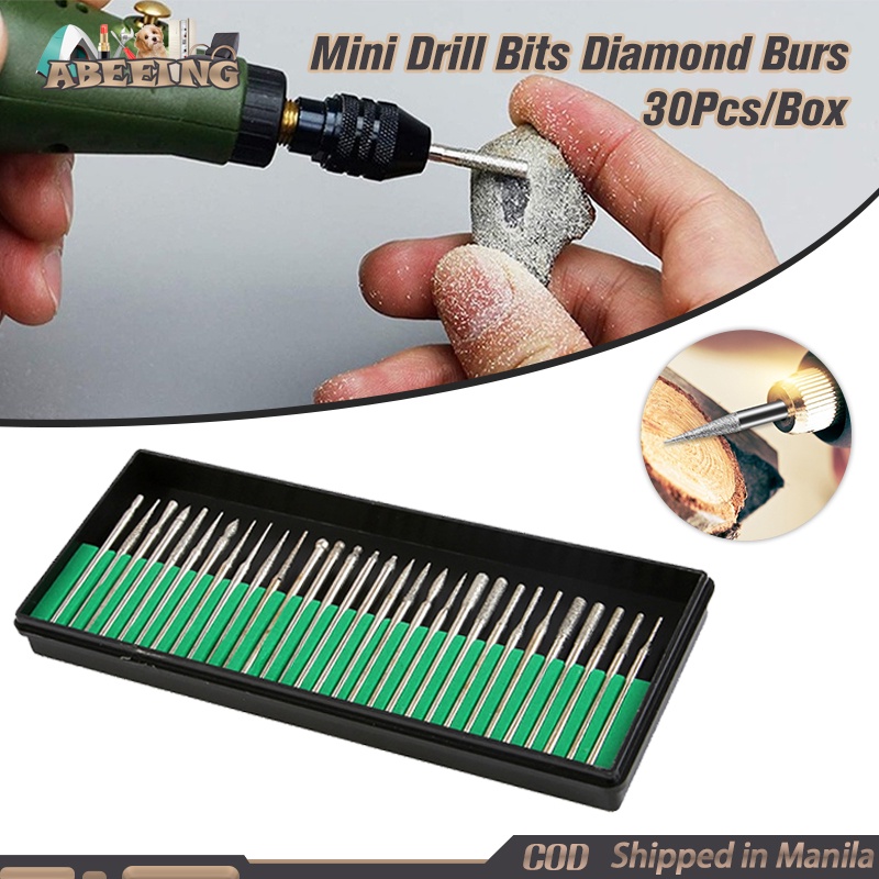 30Pcs/Box Mini Diamond Burs Drill Bits Set 3mm Carving Bur Rotary Bit ...