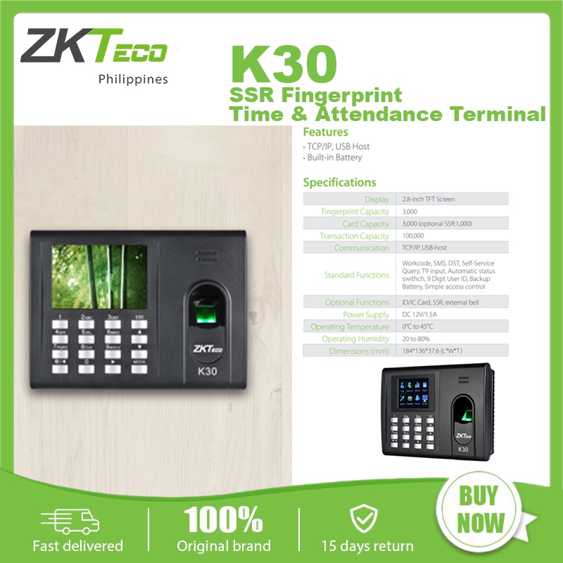 ZKTeco K30/ID SSR Fingerprint Time And Attendance Terminal With Built ...