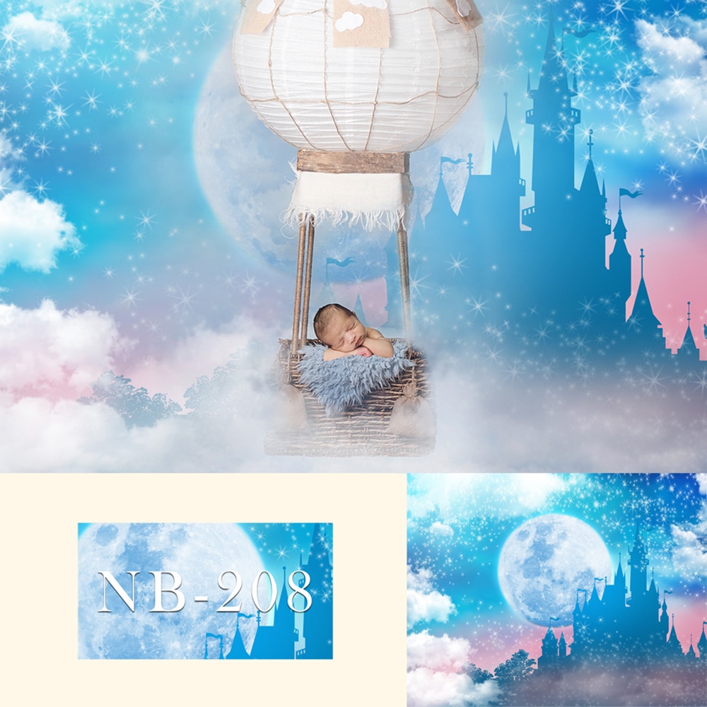 3D Blue Castle Baby Portrait Photography Backdrop Fairy Tale Newborn ...