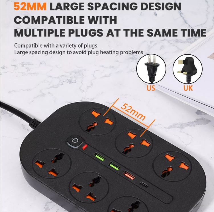 TB-21 8.4A Universal Power Socket Extension With Type-C Port, 6 AC ...