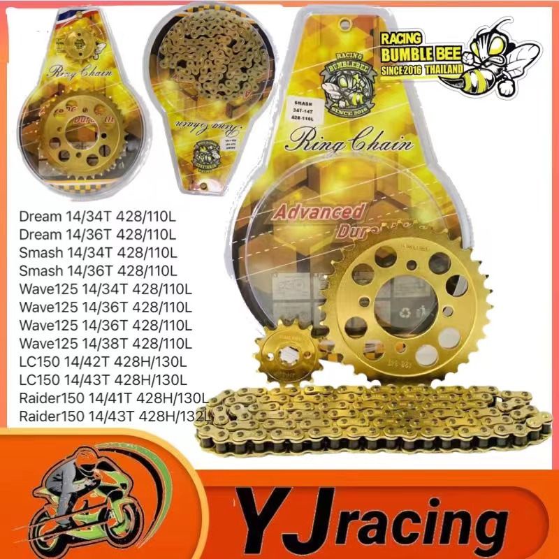 Chain Set (gold) RACING BUMBLEBEE For XRM125/Wave125 LC150 RAIDER150 ...